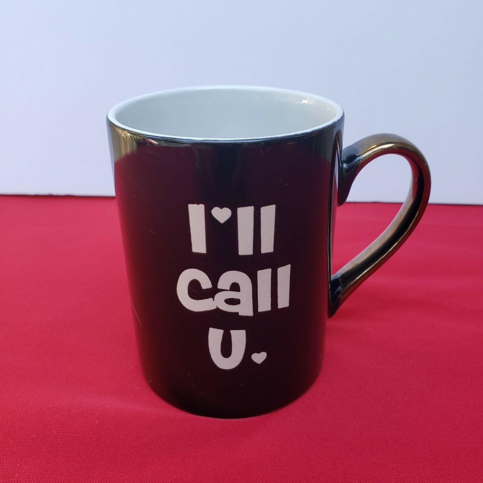 Maude Borup Coffee Tea Cup - I'll call U - Black White Ceramic Mug Gold ...