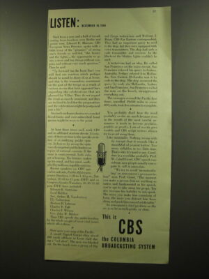 1944 CBS Columbia Broadcasting System Ad - Listen: December 16, 1944 | eBay