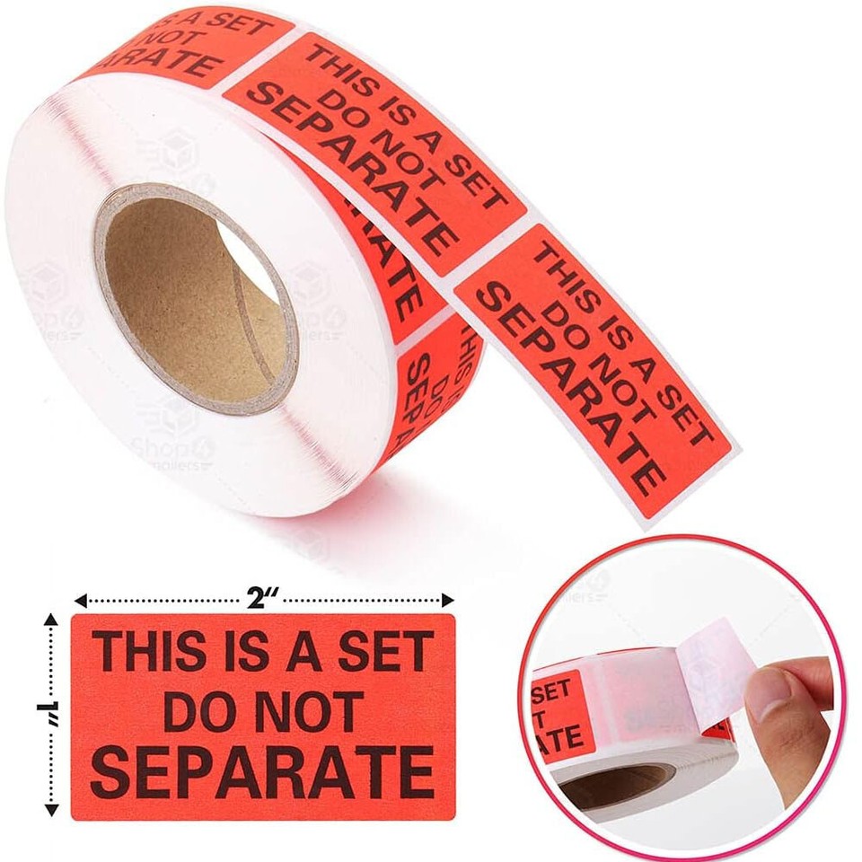 20 Rolls 1"x2" Warning Red Stickers This Is a Set Do Not Separate ...