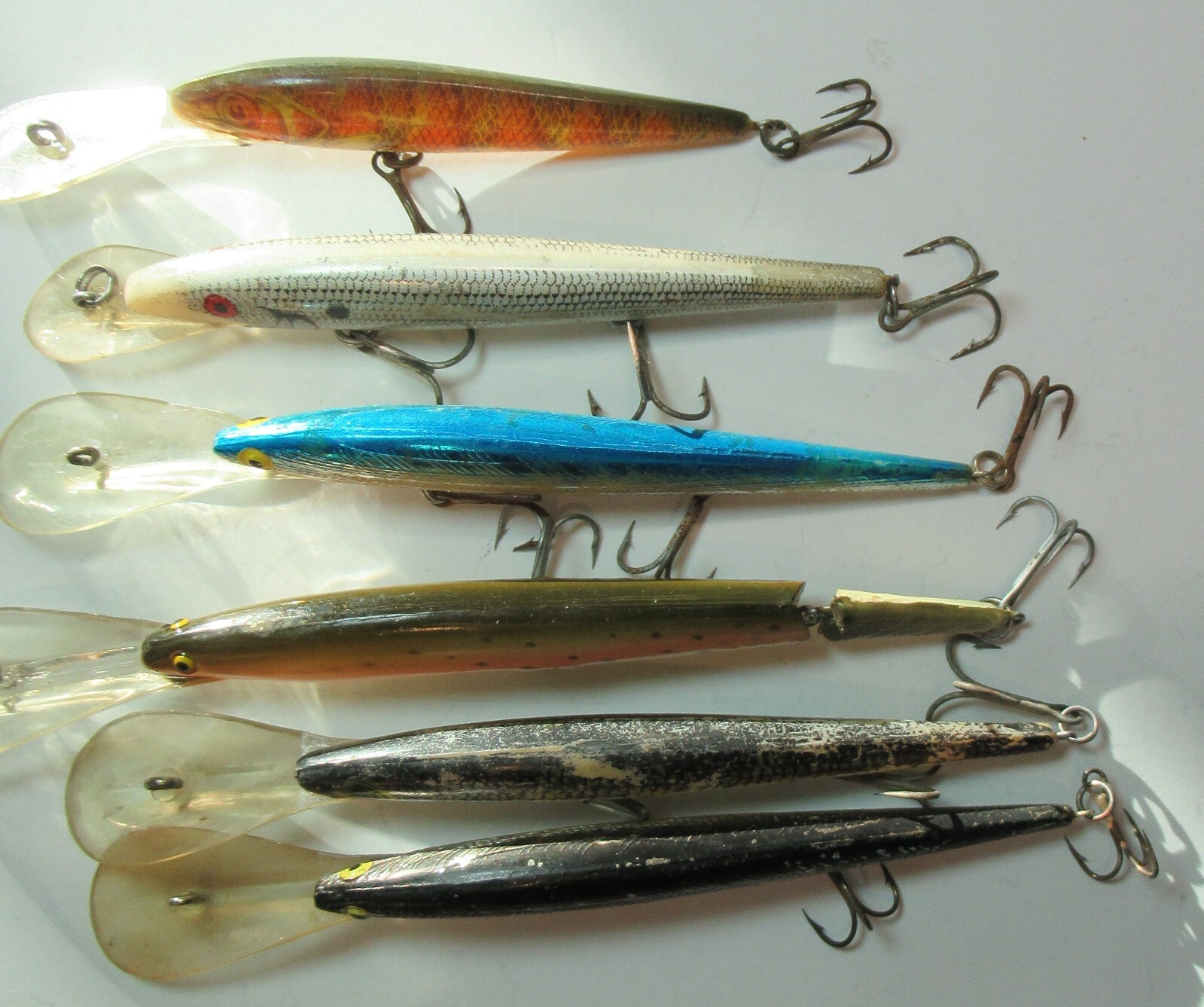 LOT OF 6 Vintage Rebel Jointed 4 1/2" Minnow Jerkbait DIVING Fishing ...