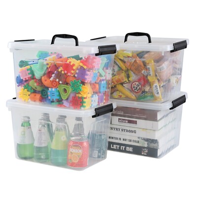 4-Pack 12 Litre Plastic Latching Storage Box w/ Clear Lid & Handle ...