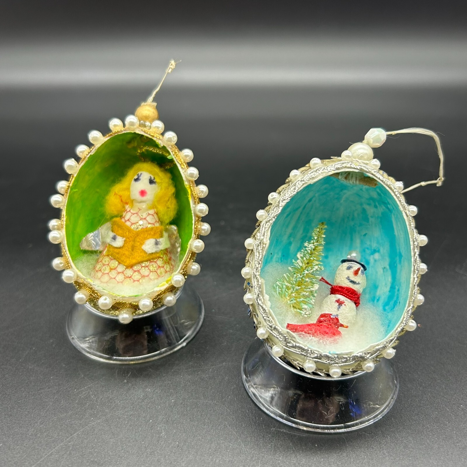 Vtg Eggshell Diorama Christmas Ornaments Lot of 2 Handmade Angel ...