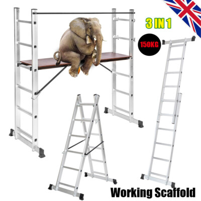 3 IN 1 Working Ladder Decorator Work Bench Aluminium Scaffold Tower ...