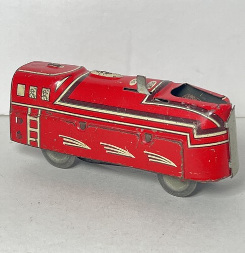 Vintage Punched Tin Clockwork Train Engine Red | eBay