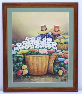 Peruvian Painting Gardas Oil Canvas Art Signed Framed Flower Market ...