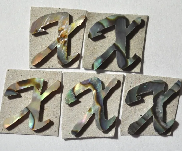 5 Letters of Capitalize X in Paua Abalone 14mm x 13.8mm x 1.5mm ...