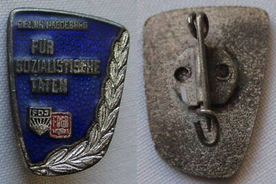 DDR FDJ Abzeichen Für sozialistische Taten Bezirk Magdeburg FDGB ...