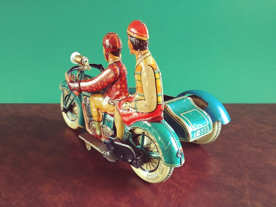 Rare 1930's Tippco TCO 689 Tin Wind-up Sidecar Motorcycle Tinplate Bike ...