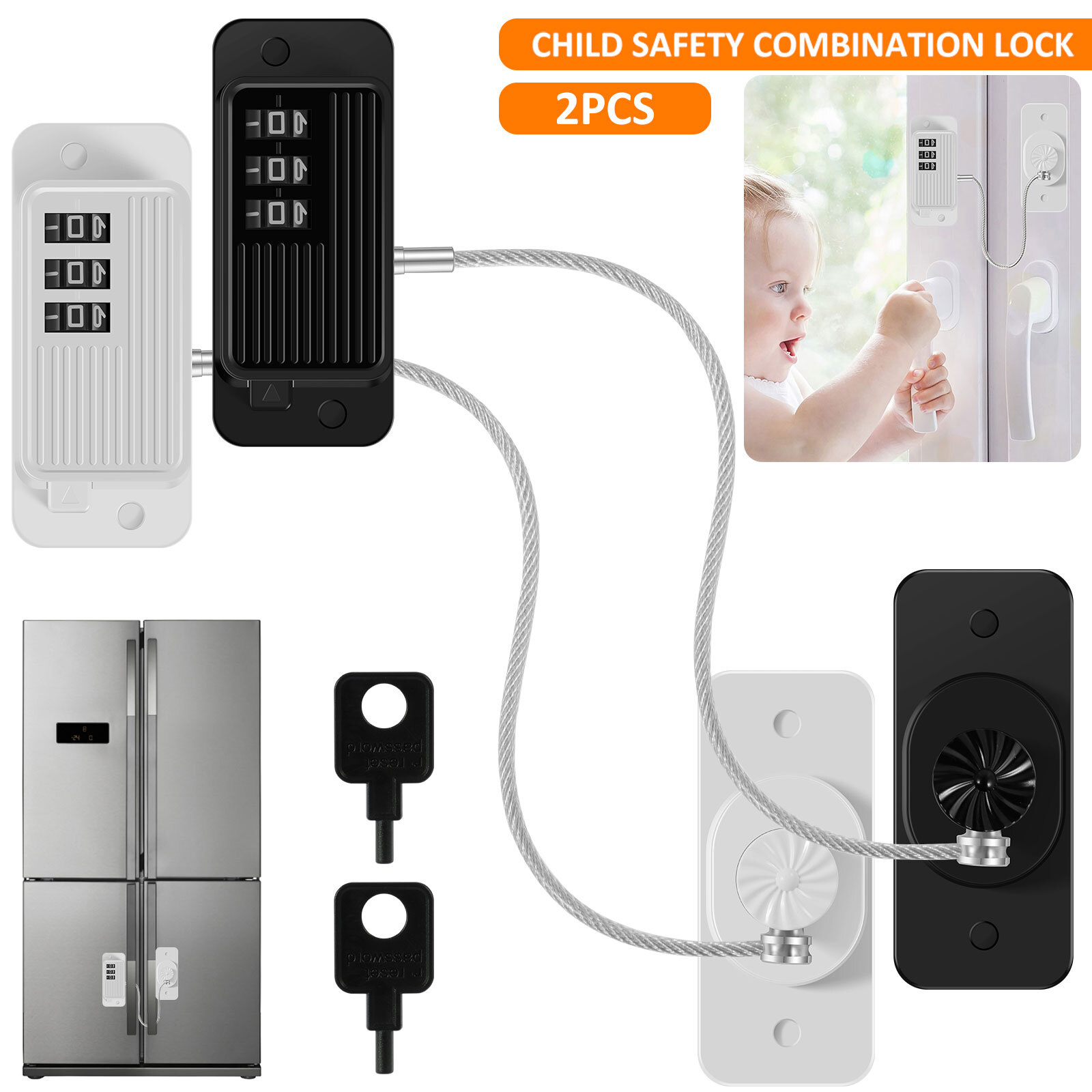 2Pcs Refrigerator Lock Self Adhesive Fridge Combination Lock Safe ...