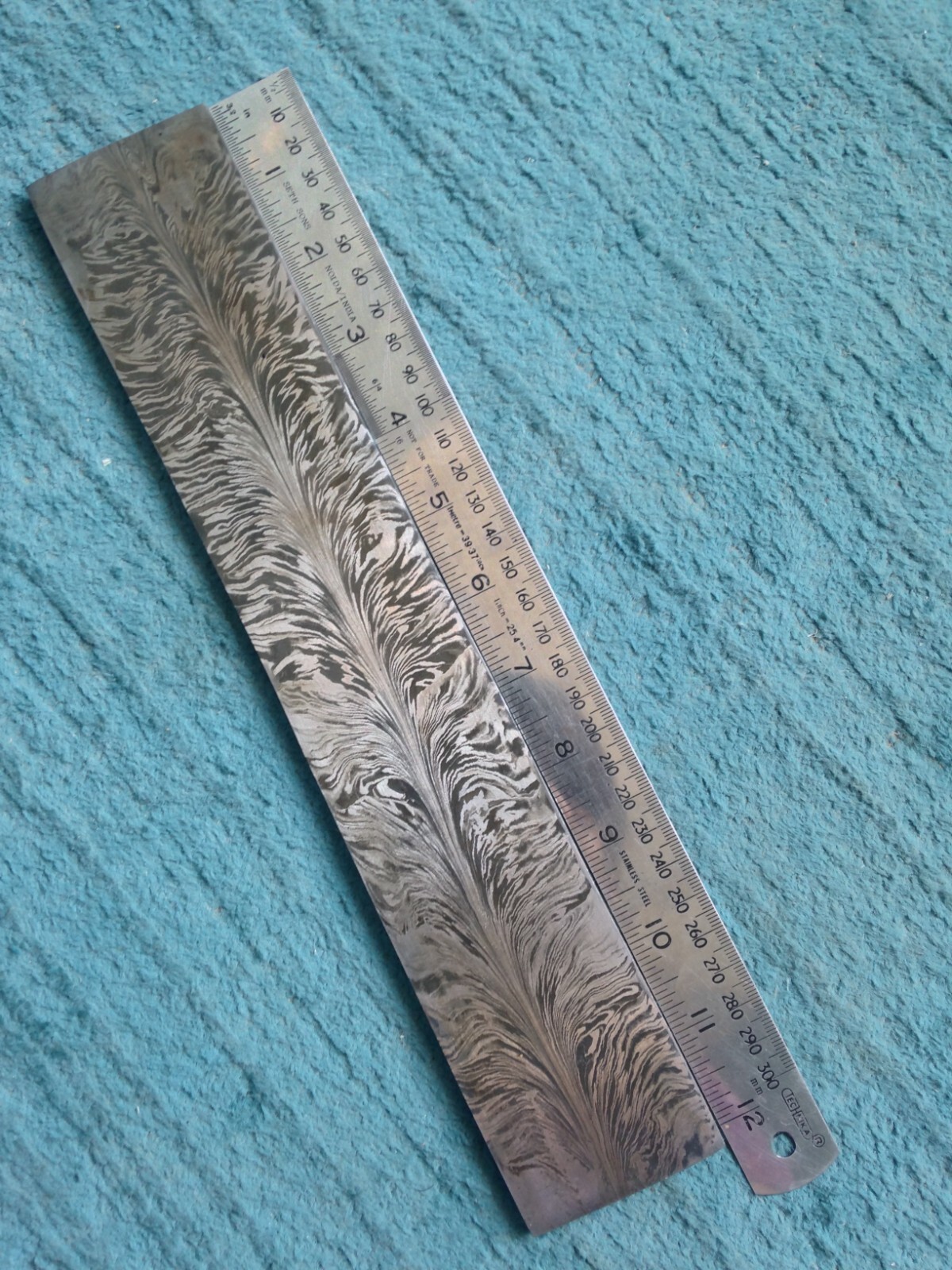 DAMASCUS STEEL BILLET BAR FEATHER BLANK 12” HANDMADE PATTERN FOR KNIFE ...