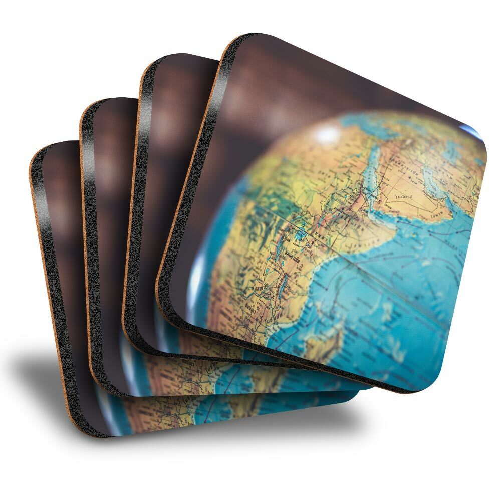 Set of 4 Square Coasters - Globe Sphere Earth Planet Map #21614 | eBay