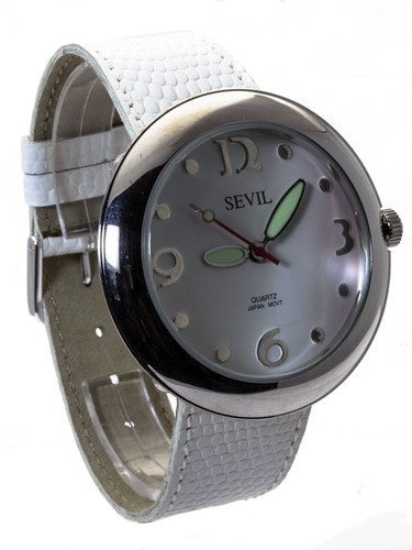 SEVIL:WOMENS GENUINE LEATHER BAND GLOW HANDS WHITE PINK DIAL ANALOG ...