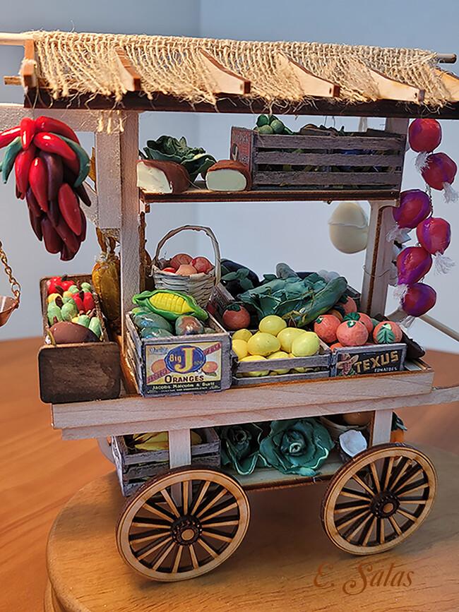 Wonderful Miniature Wooden Fruit and Vegetable Cart on Wheels | eBay