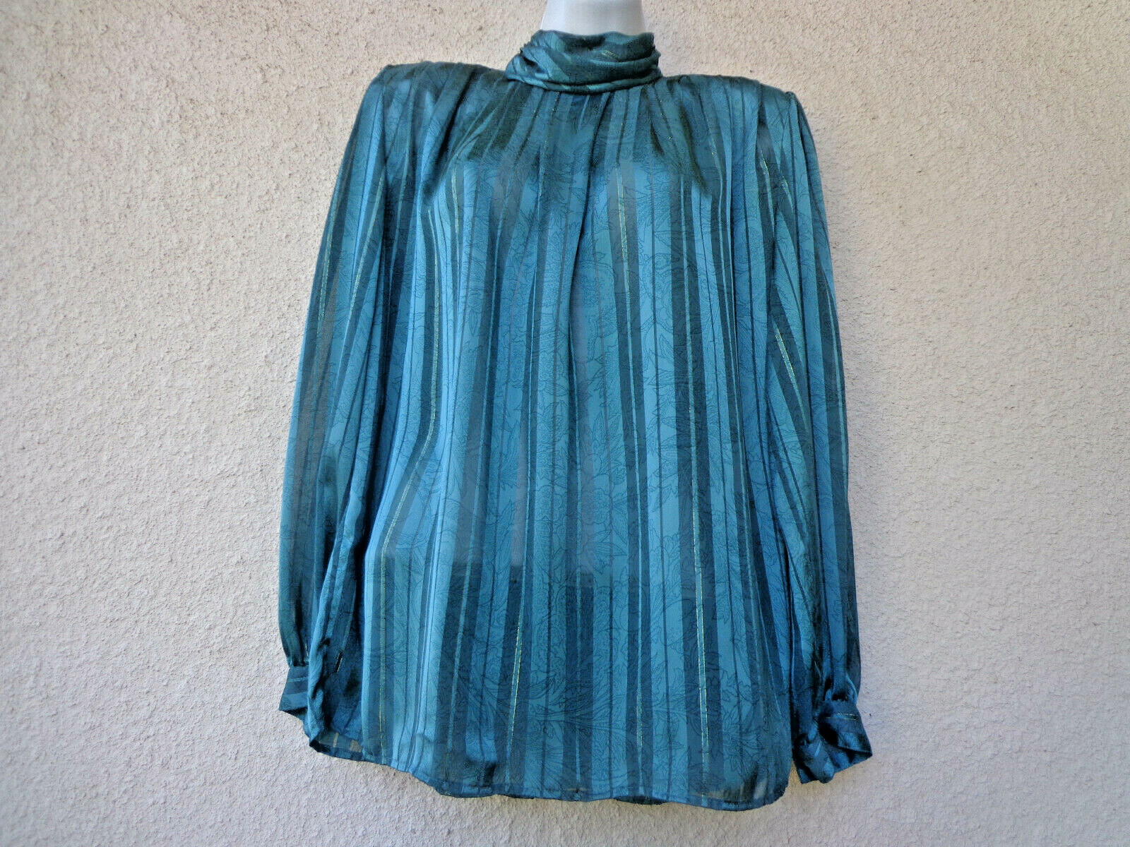 Vintage 80s Green Satin Russian Cossack Style Blouse … - Gem