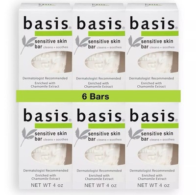 Basis Sensitive Skin Bar Soap for Body, Hands and Face, 4 Ounce (Pack ...