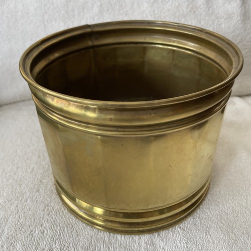 Vintage 1990s Simplistic Classic Solid Brass Ribbed Planter~Bucket 7-5/ ...