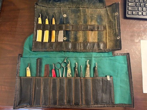 Vintage Barber kits, Straight Razors, Scissors, Combs and more, lot of ...