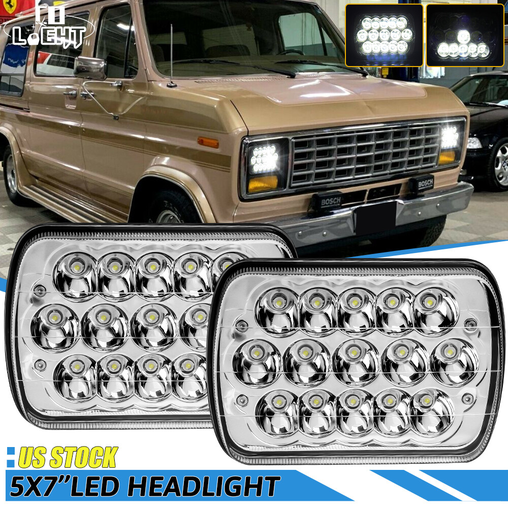 For Ford E-150 E-250 E-350 Econoline Pair 5x7 7x6" LED High Low Beam ...