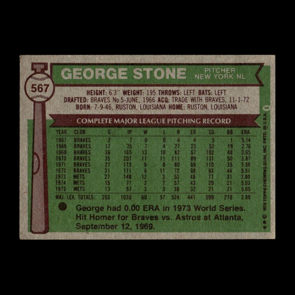 George Stone 1976 Topps New York Mets #567 Set Filler! | eBay