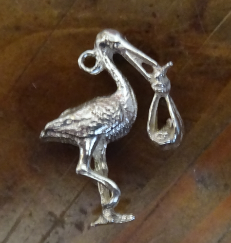 Vintage Rare Decorative Silver Stork Carrying Baby Charm or Pendant | eBay