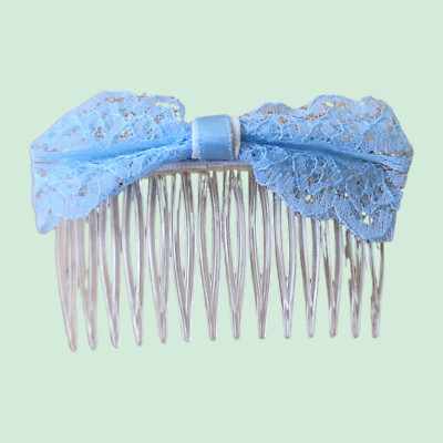 Vintage Comb Barrette - Baby Blue Lace Bow Comb Slide Barrette | eBay