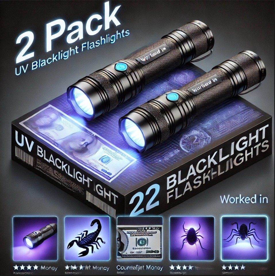 2x UV Ultra Violet LED Flashlight Blacklight Light Inspection Lamp ...