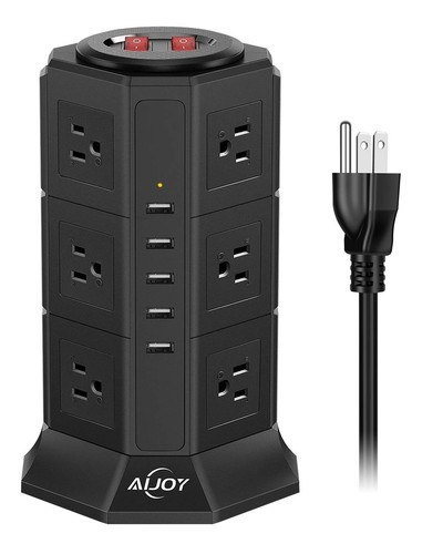 Power Strip Tower Extension Cord 10 FT, 1050J Surge Protector Charging ...