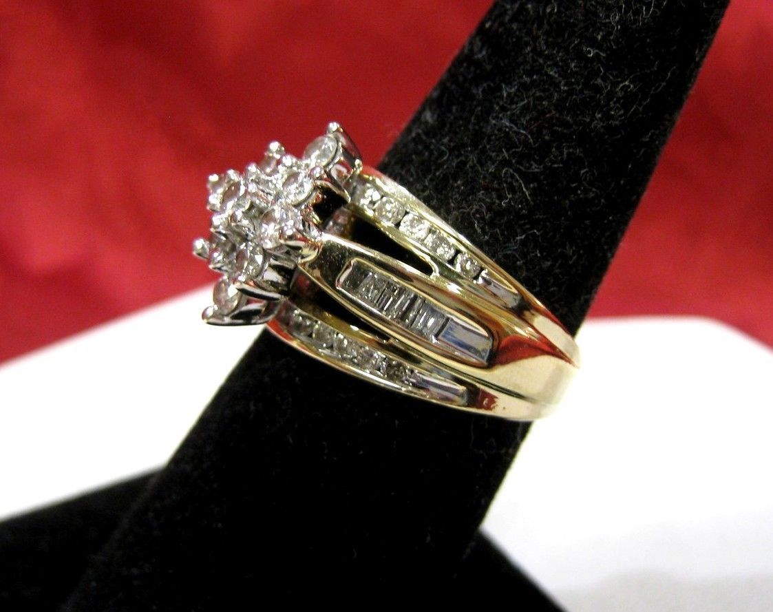 JWBR 10K YELLOW GOLD DAZZLING DIAMOND CLUSTER WATERFALL COCKTAIL RING ...