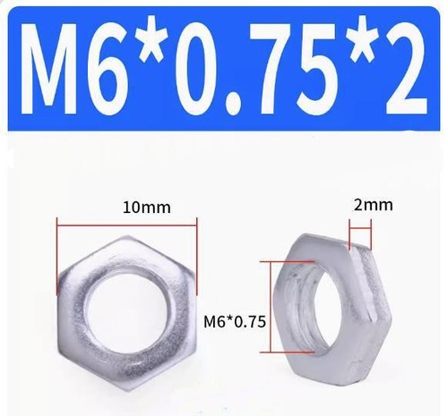 50Pcs Metric M6x0.75mm Fine Thread Pitch Hex Jam Half Thin Steel Nuts ...