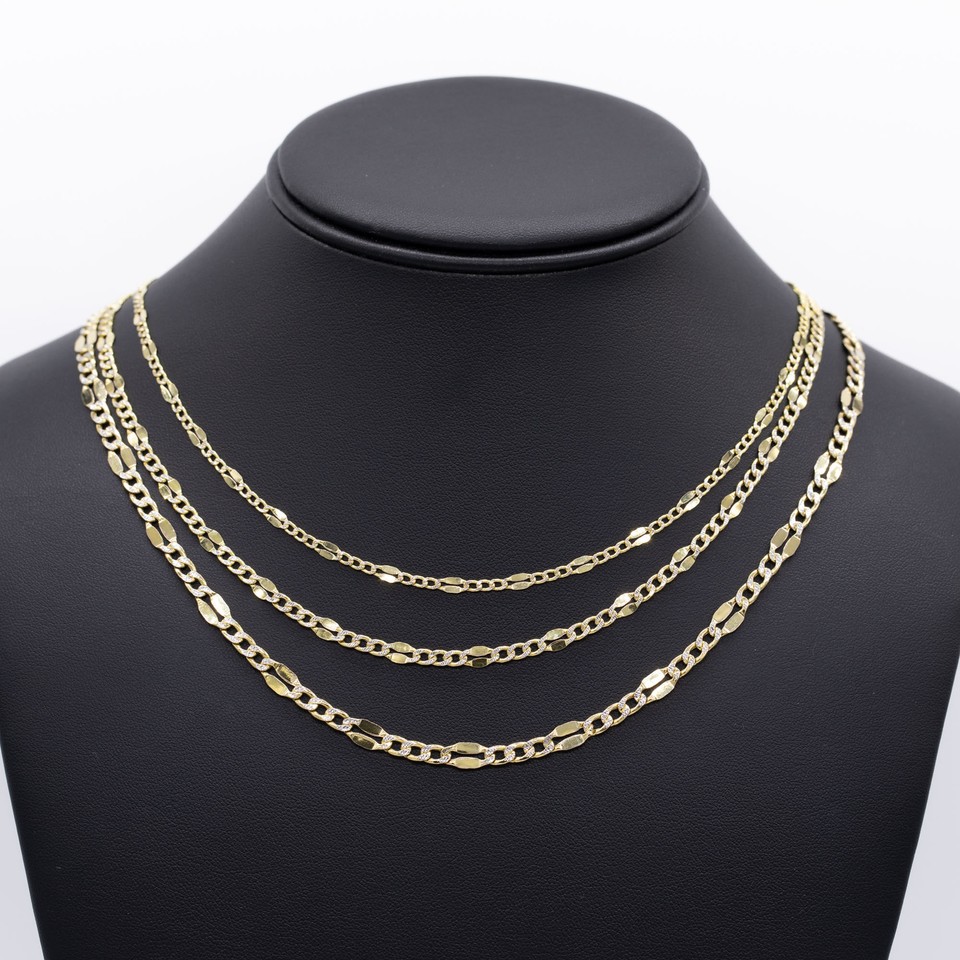 14K Yellow White Gold Diamond-Cut Fancy Figaro Chain Necklace All Sizes ...