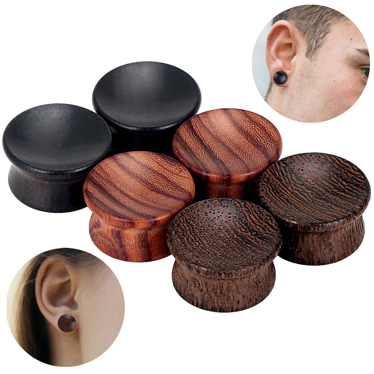 2pcs Wood Ear Gauges One Side Concave Ear Plugs Wooden Ear Expander ...