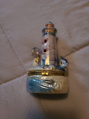 Vintage Porcelain Dolphin and Lighthouse Trinket Box | eBay