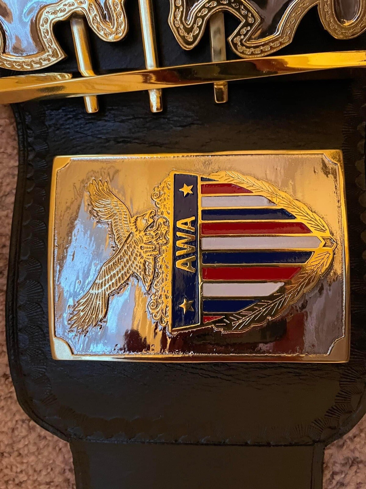 AWA World heavyweight Championship Wrestling Belt REAL LEATHER MATEEN ...