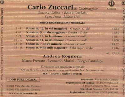 ANDREA ROGNONI/ENSEMBLE L'AURA SOAVE CARLO ZUCCARI: SONATE A VIOLINO, È ...