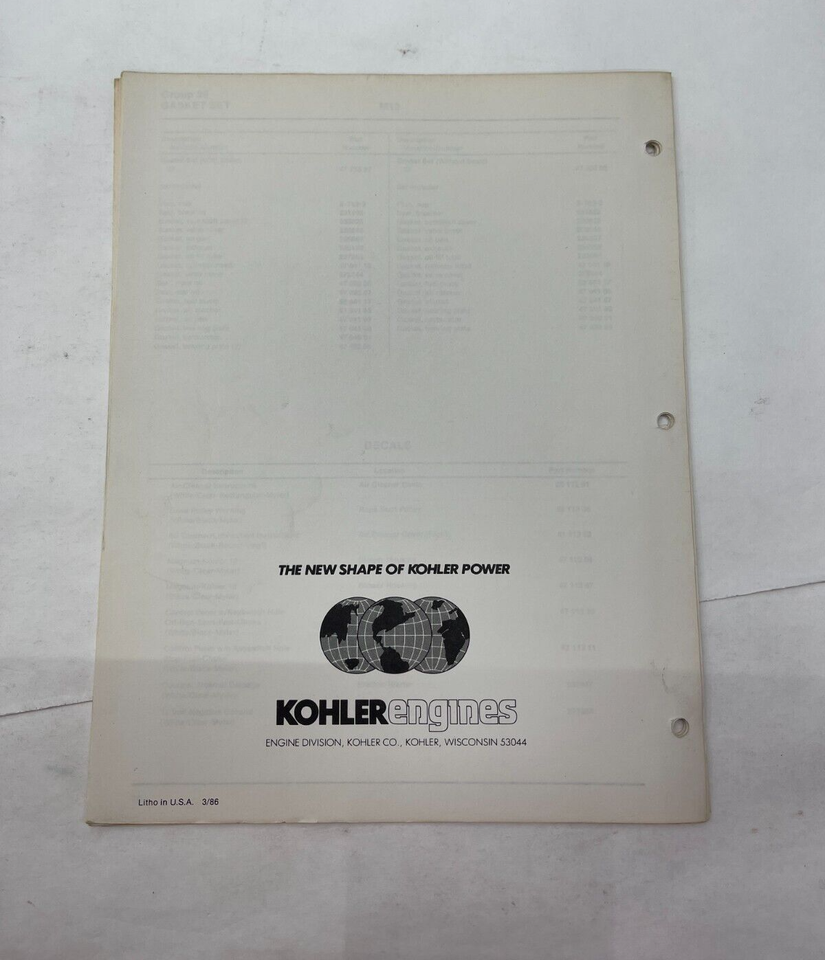 Magnum Parts Manual for Kohler Engine Model M12 12HP Engine Specs ...