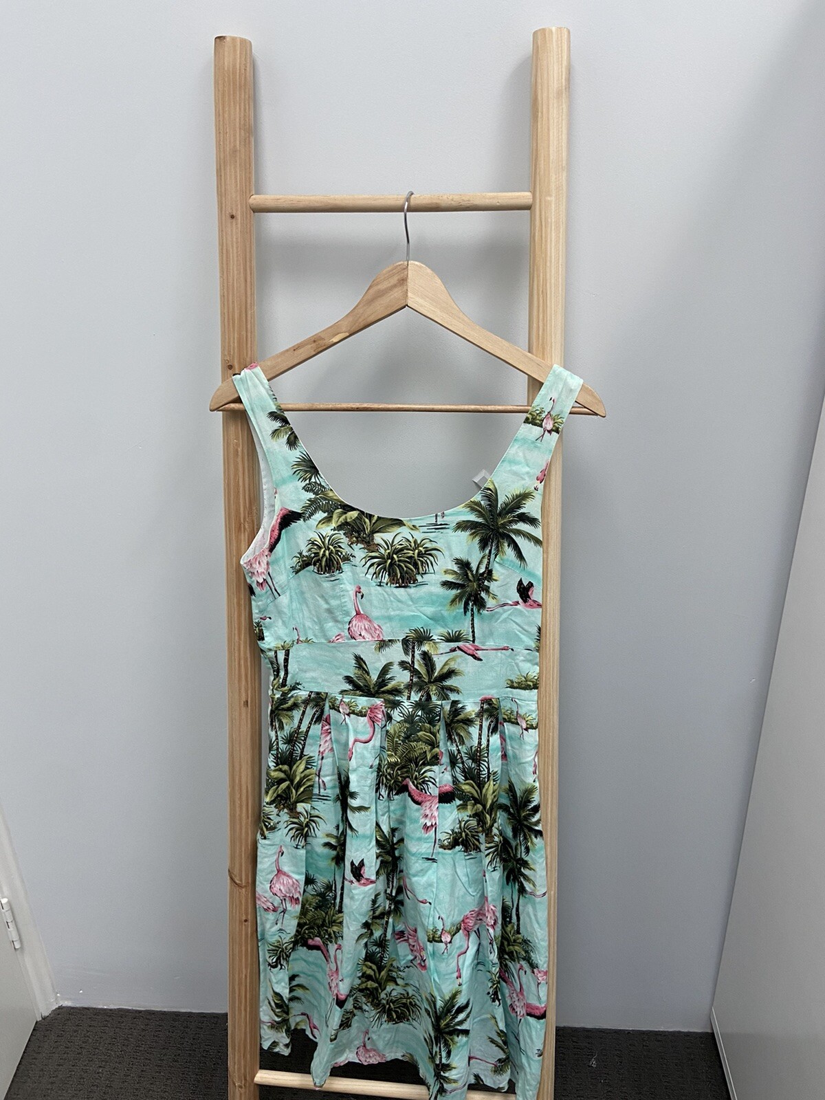 Ruby Belle Flamingo Dress Rockabilly Pin Up Green Pink Size 10 Fit And ...