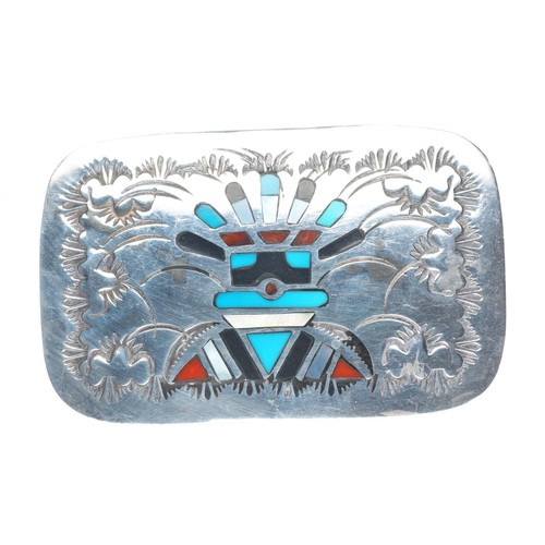 Benjamin Becenti Navajo sterling silver channel inlay Kachina belt ...