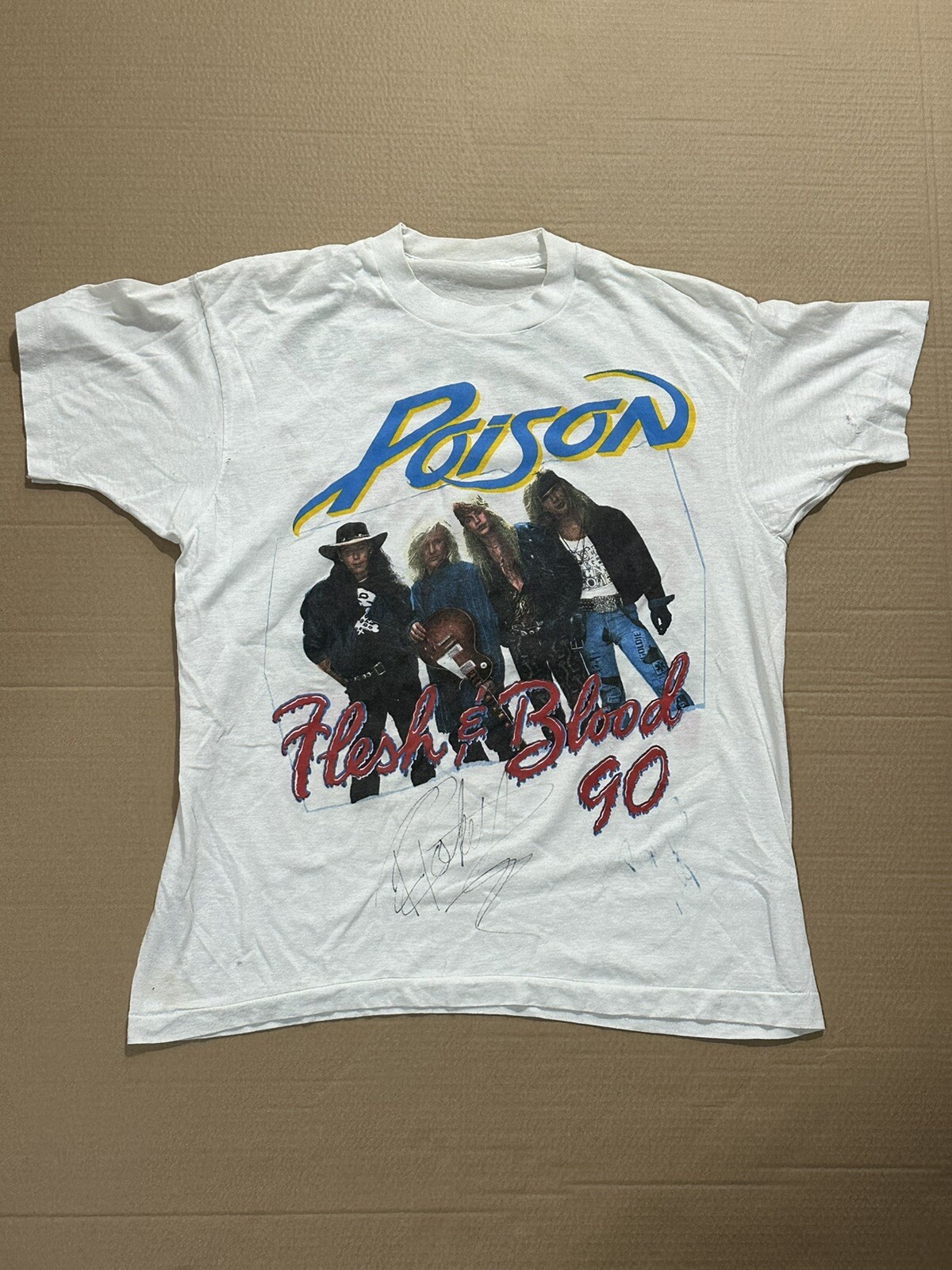 VINTAGE [AUTOGRAPHED] POISON 1990 FLESH AND BLOOD TOUR SHIRT WARRANT ...