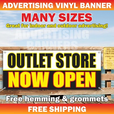 OUTLET STORE NOW OPEN Advertising Banner Vinyl Mesh Sign Market Shop | eBay