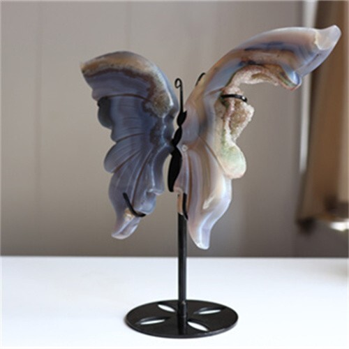 500g Natural Geode Agate Carved Butterfly Wing Reiki Crystal Decor Gift ...