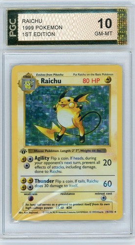 RAICHU 1ST EDITION PGC 10 BASE 1999 HOLO POKEMON PSA 14/102 CARD ...