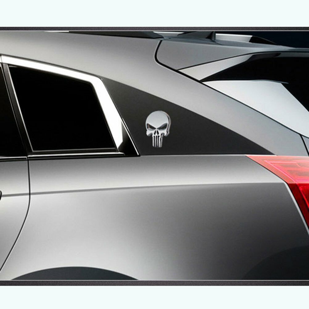 2 Pcs Chrome Metal The Punisher Skull Emblem Badge Rear Lid Fender ...