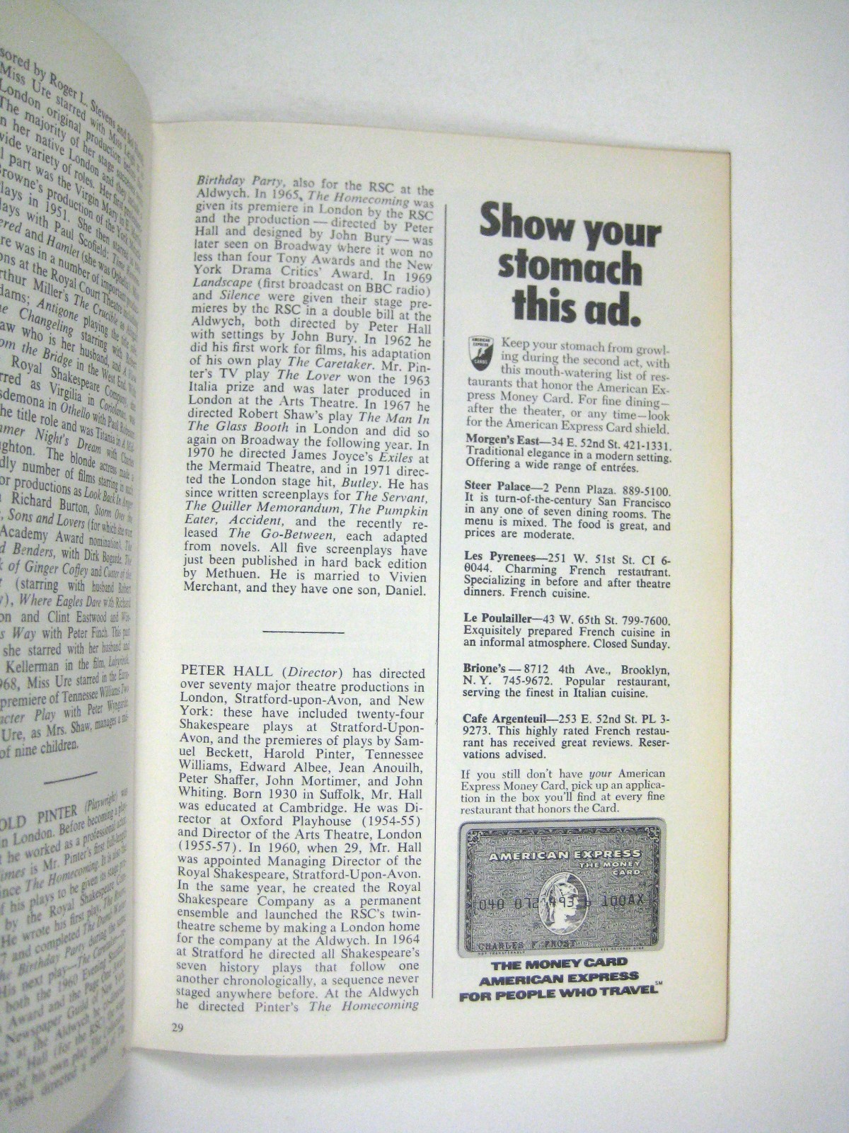 Old Times Playbill 1972 Billy Rose Theatre Rosemary Harris Mary Ure ...