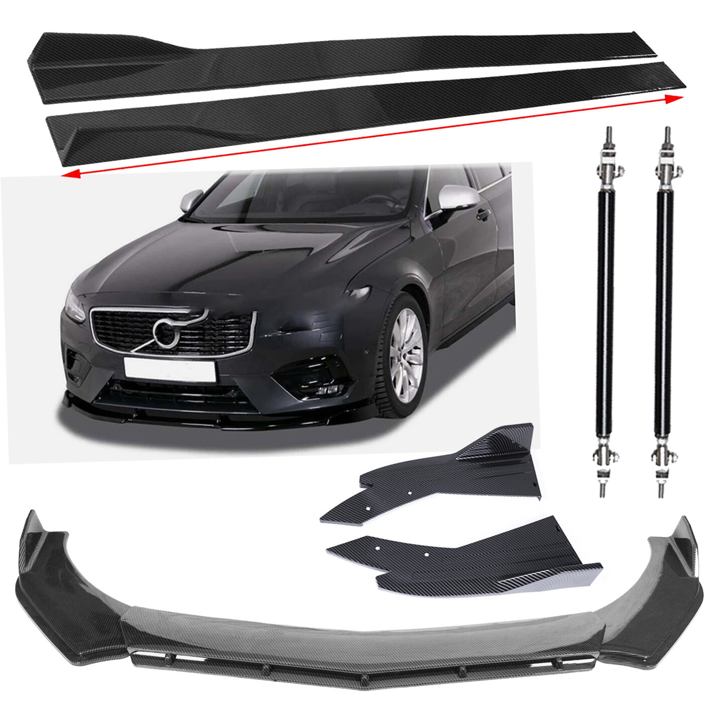 Carbon Fiber For Volvo VST S90 V90 Front Bumper Lip Splitter Side Skirt ...