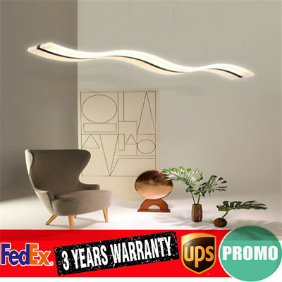 LED Modern Linear Wave Pendant Lamp Dining Room Hanging Chandelier ...