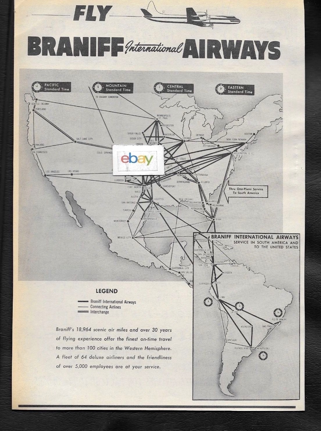 BRANIFF INTERNATIONAL1959 LOCKHEED ELECTRA ROUTE MAP OAG GUIDE AD | eBay UK