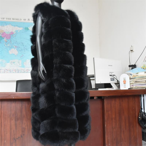 100% Real Fox Fur Blocks Vest Sleeveless Women Long Coat Fur Jacket ...