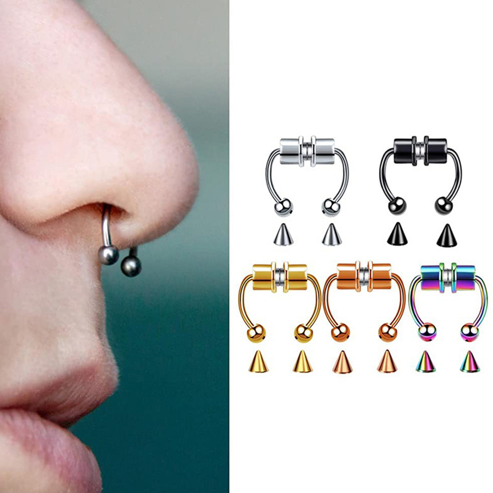 1PCS Stainless Steel Nose Rings Nose Hoop Nose Piercing Body for J2D7 ...
