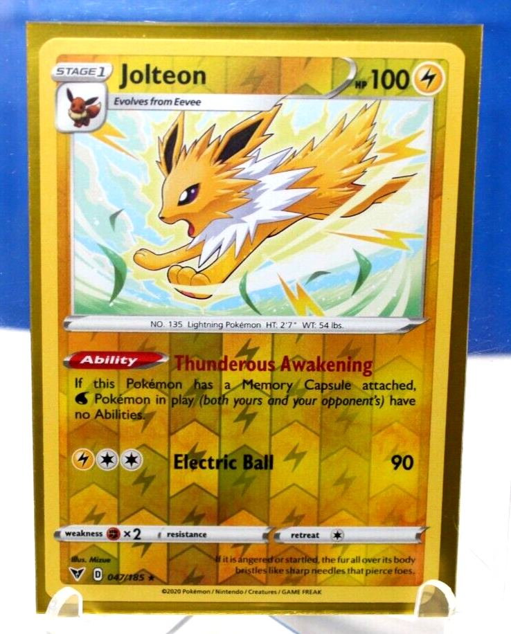 Jolteon HP 100 2020 Collectible *Reverse Holo* Pokemon Card No. 047/185 ...