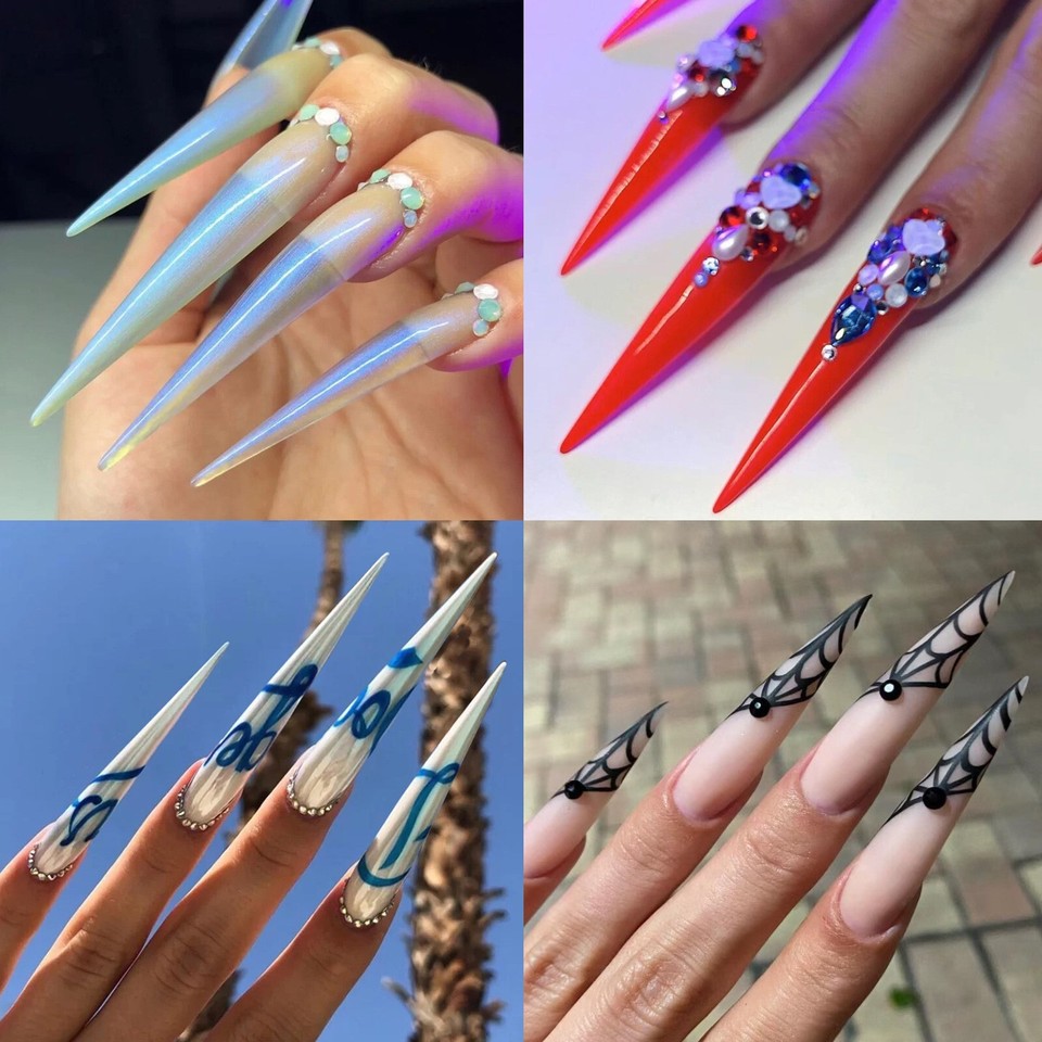 300Pcs Extra Long C Curve Stiletto Pointy False Nail Tips XXXL Clear ...